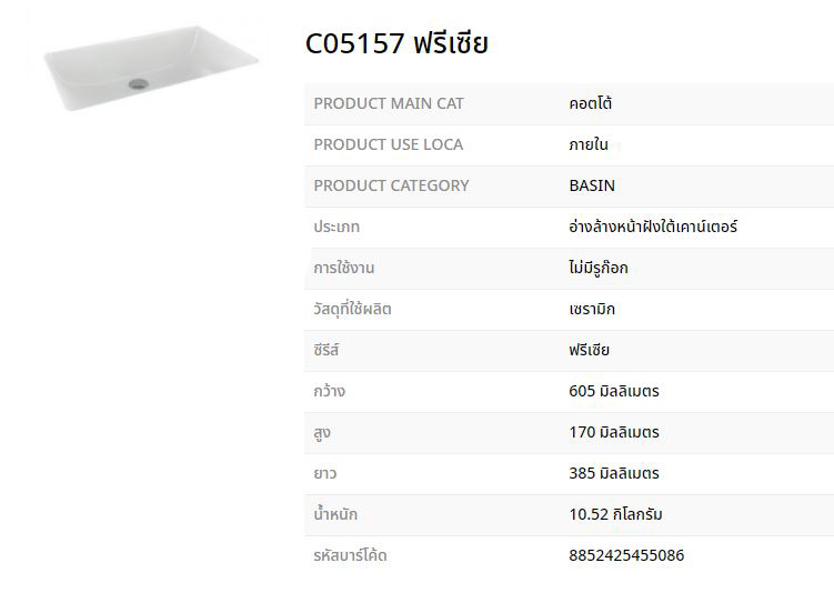 COTTO PR. อ่างล้างหน้า ชนิดฝังใต้เคาน์เตอร์ รุ่น C05157 (Hygienic ...