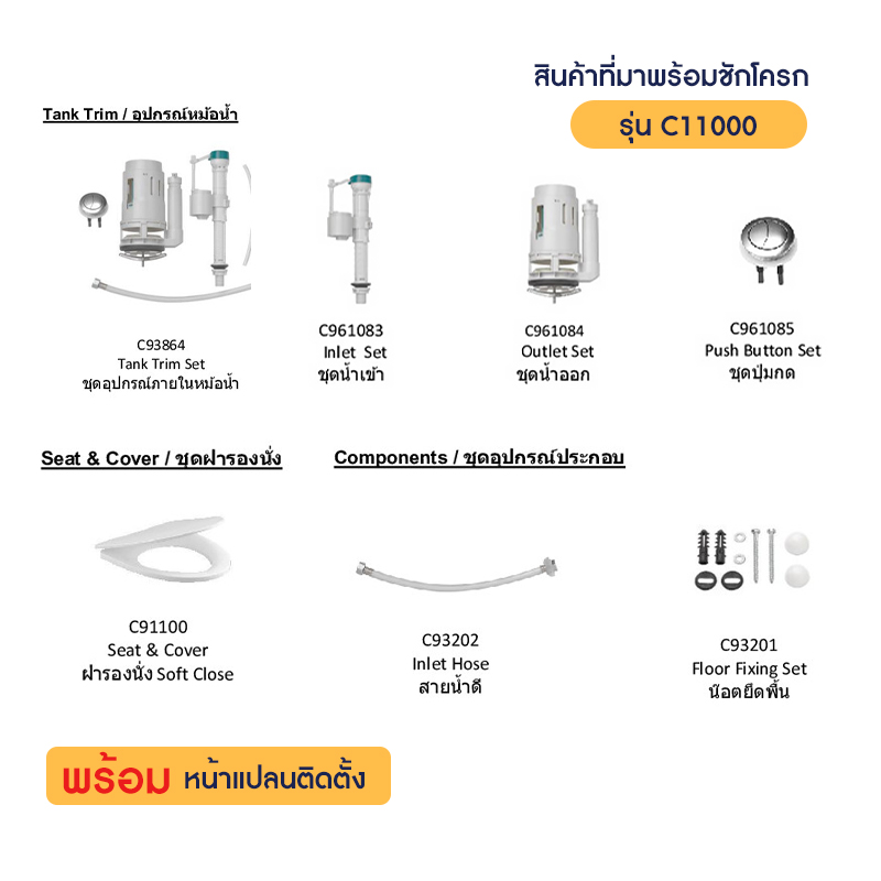 COTTO สุขภัณฑ์ชิ้นเดียว รุ่น C11000 (ท่อลงพื้น) 39*71.5*77 cm สีขาว สี ...