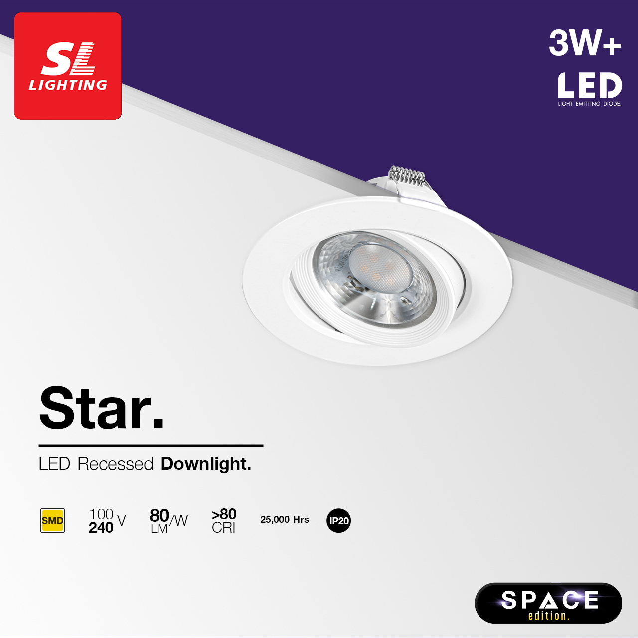 SL LIGHTING | LED Recessed Downlight ดาวน์ไลท์ฝังฝ้าแอลอีดี มี 3W, 7W ...