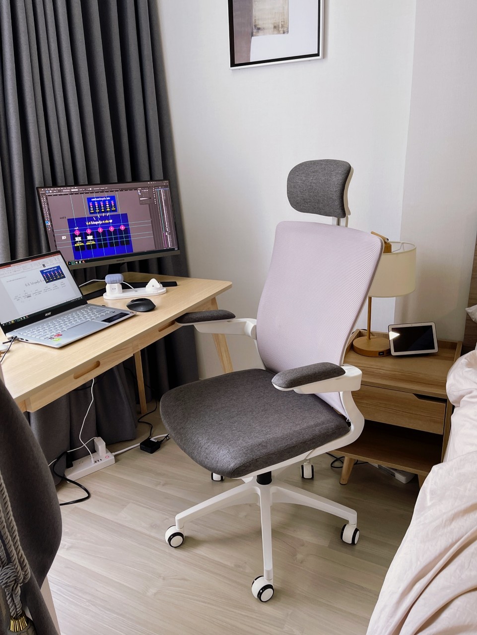 เก้าอี้ Ergonomic chair Workscape รุ่น Luna 59.00cm x 60.00cm สีเทา/ฟ้า ...