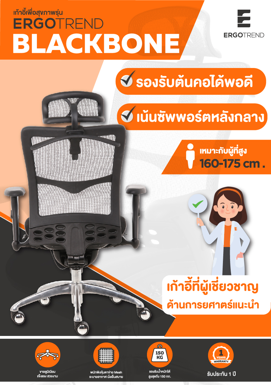 Ergotrend เก้าอี้เพื่อสุขภาพ Beyond รุ่น Blackbone-01BMF สีดำ - บริษัท ...