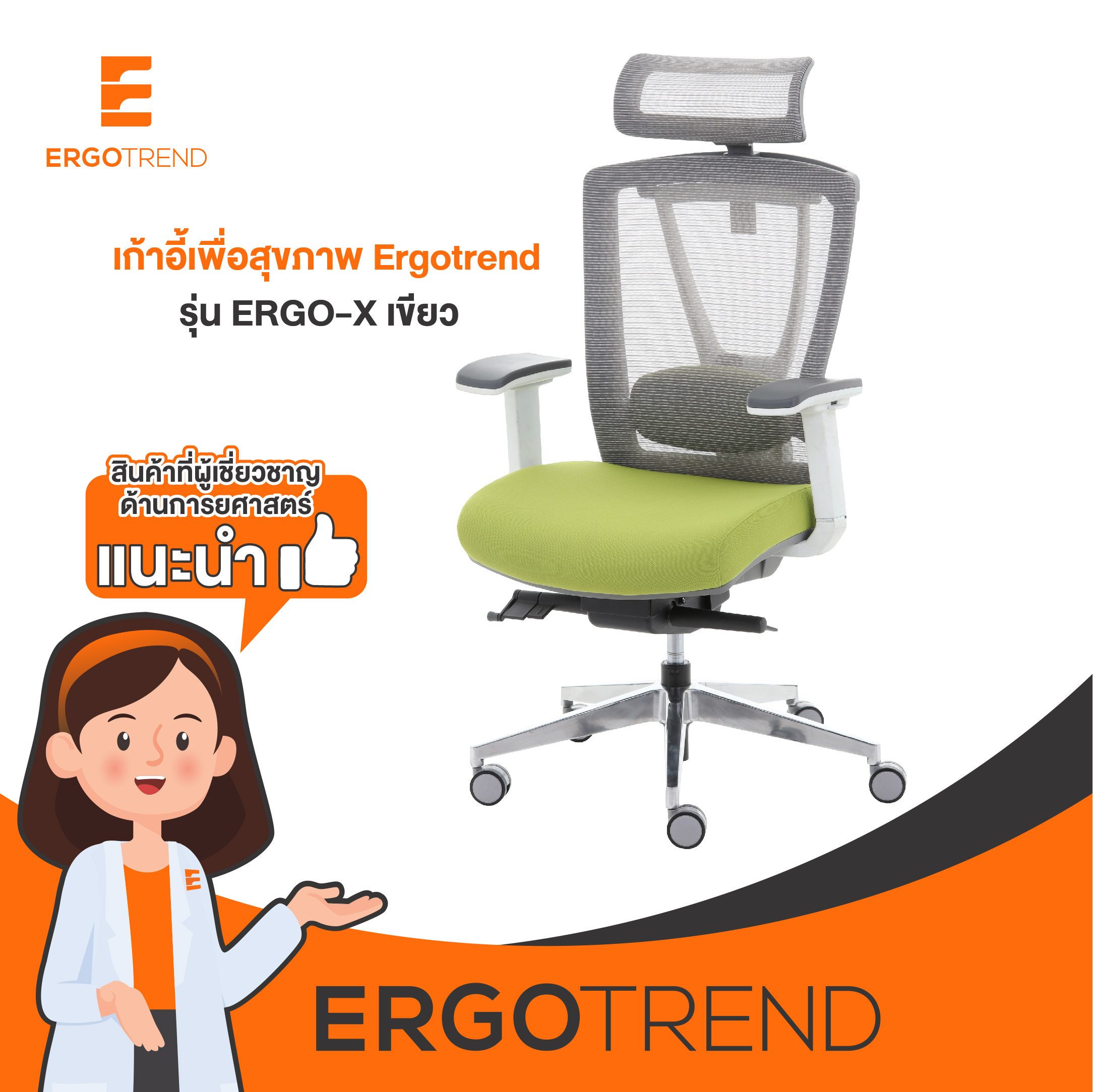 Ergotrend เก้าอี้ทำงานเพื่อสุขภาพ รุ่น ERGO-X Green green - บริษัท เอ็ม ...