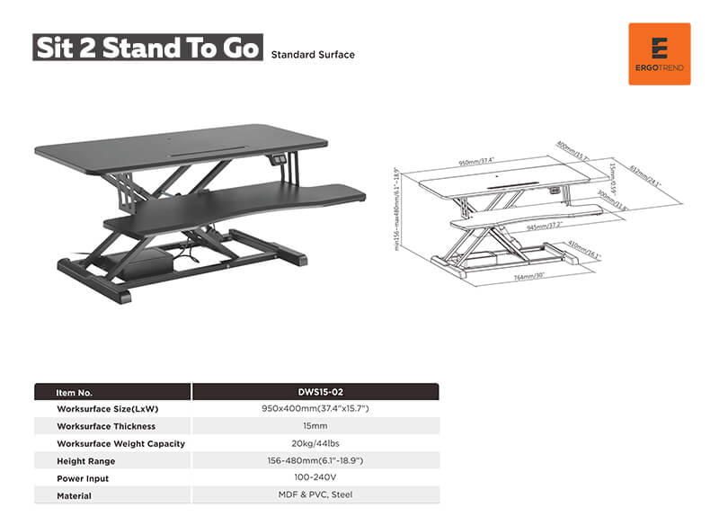 Ergotrend Sit 2 Stand TO GO ขนาด 95 X 40 X 37 cm. สีดำ - บริษัท เอ็มพี ...