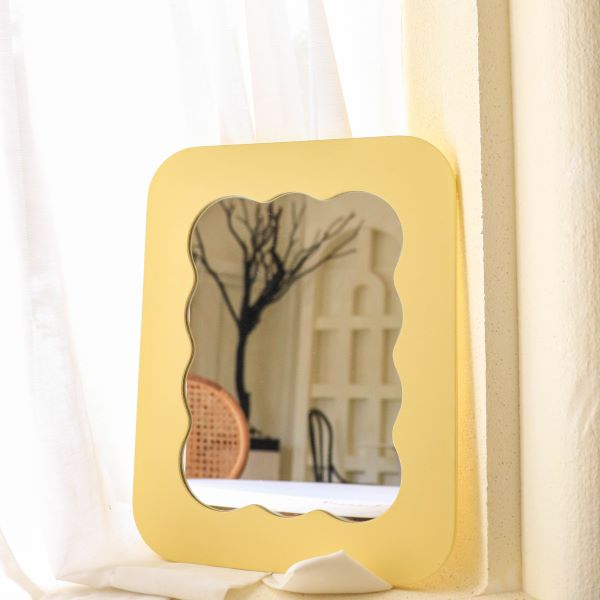 Storehaus กระจกเงากรอบไม้ รุ่น Wavy (S) รุ่น FU0046 Yellow - ThaiPick