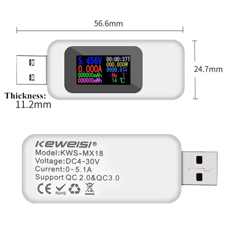 เครื่องวัดไฟฟ้า USB 9 in 1 Keweisi รุ่น KWS-MX18 USB tester DC Digital ...