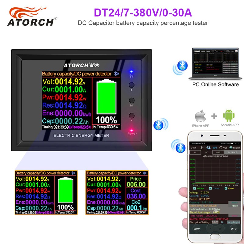 เครื่องวัดไฟฟ้า ATORCH DT24 HD IPS Bluetooth display DC 0-380V Power ...