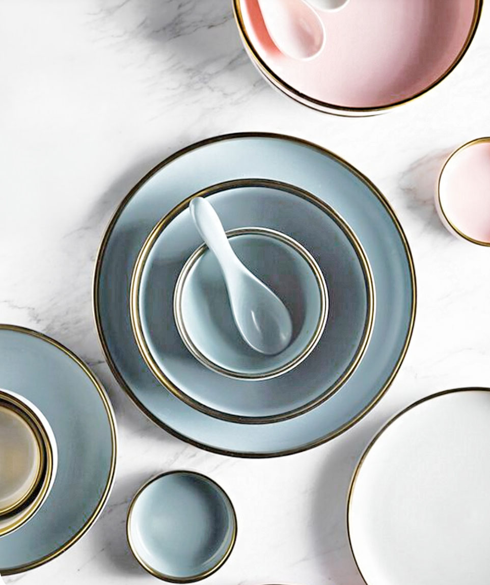 ชุดจาน Modern plate set สีMint ขอบทอง หรูหรามีระดับ Nordic Design จาน 8 ...