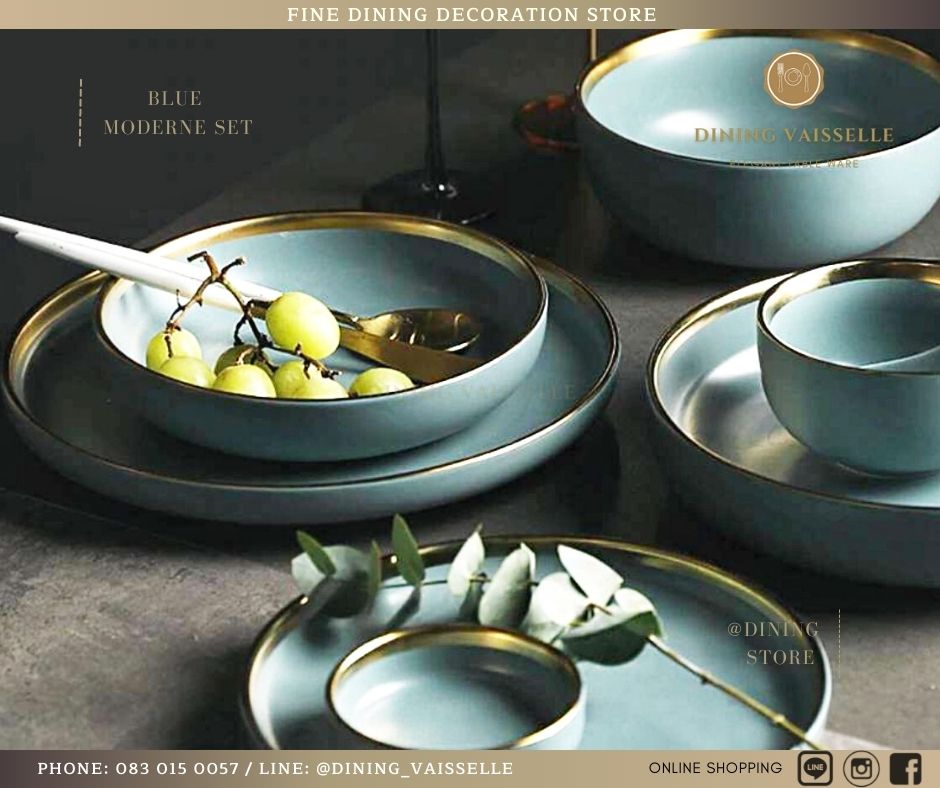 ชุดจาน Modern plate set สีMint ขอบทอง หรูหรามีระดับ Nordic Design ชาม 4 ...