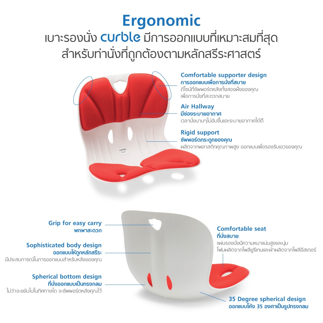 Curble Chair (Curble Wider) เบาะรองนั่งเพื่อสุขภาพ เก้าอี้รองปรับท่า ...