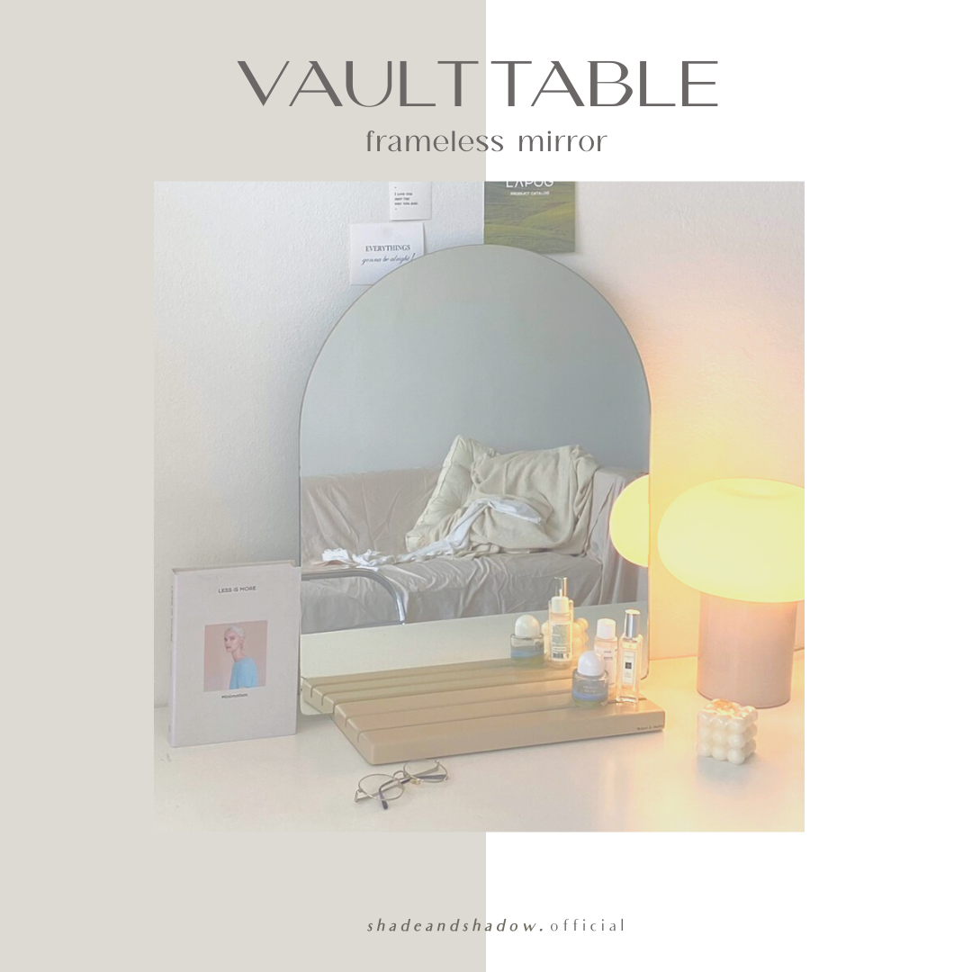 VAULT TABLE MIRROR กระจกทรงโค้ง ไร้ขอบ พร้อมฐานไม้ minimal กระจก VAULT ...