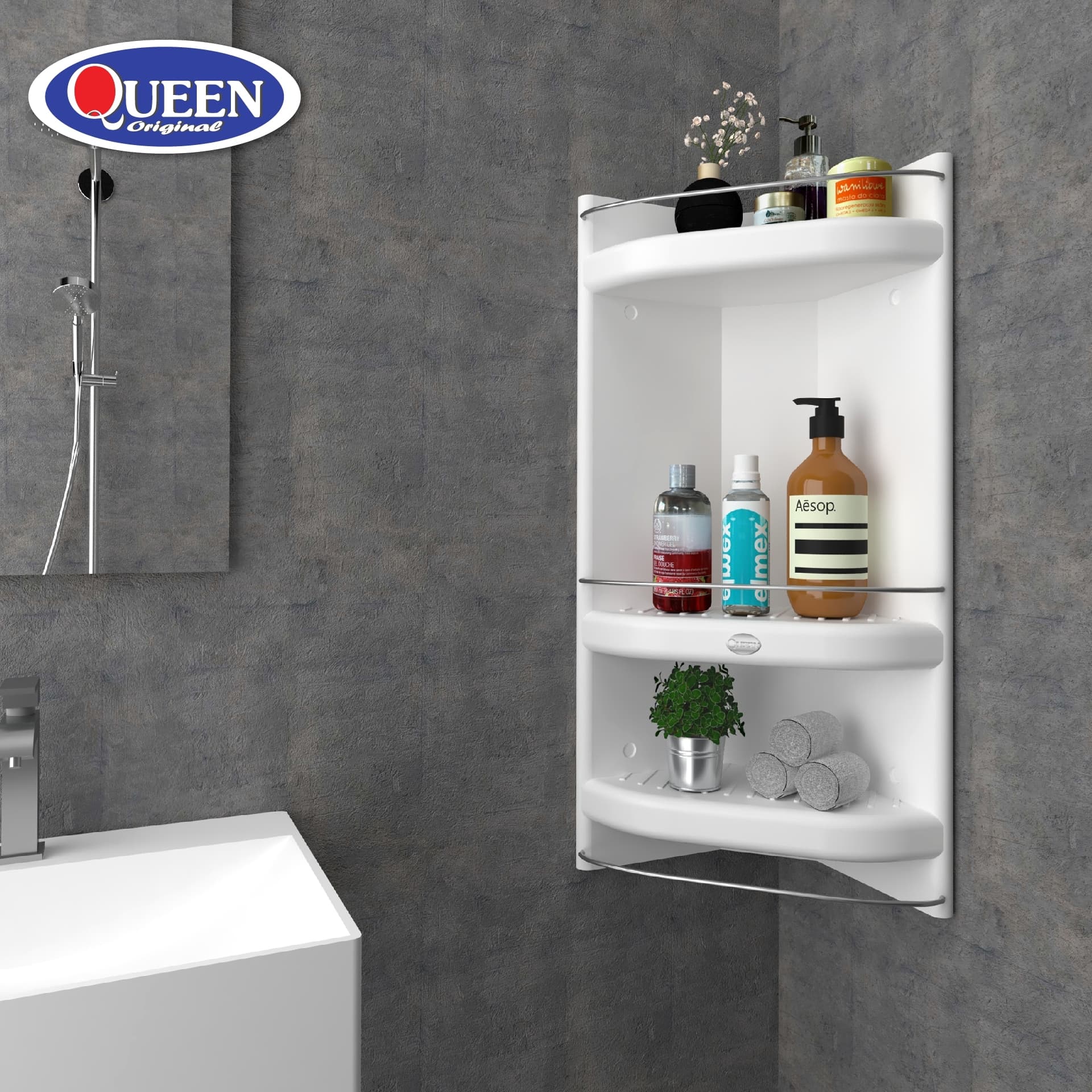 Queen BLU ชั้นวางของในห้องน้ำ เข้ามุม 3 ชั้น ที่วางของ ชั้นวางของ ที่ ...