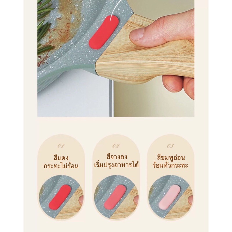 PINJU กระทะหินอ่อน premium ขนาด 24 cm. + ฝา สีเขียวมิ้น - ThaiPick