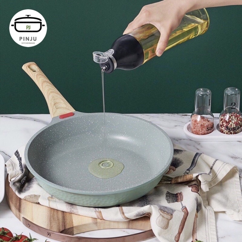 PINJU กระทะหินอ่อน premium ขนาด 24 cm. + ฝา สีเขียวมิ้น - ThaiPick