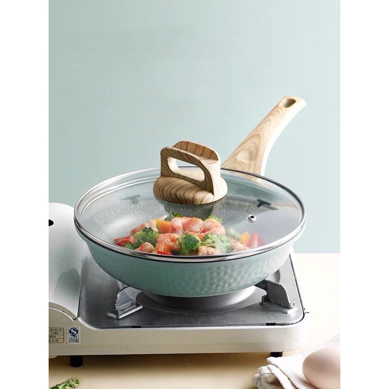 PINJU กระทะหินอ่อน premium ขนาด 24 cm. + ฝา สีเขียวมิ้น - ThaiPick