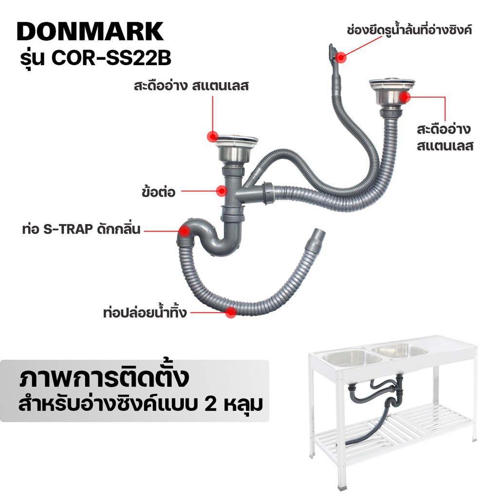 DONMARK สะดืออ่างล้างจาน รุ่น COR-SS22B (แบบ 2 หลุม) - บริษัท กรีนไลฟ์ เอ็นเตอร์ไพรส์ จำกัด ...