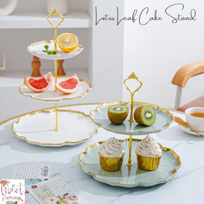 Violet Flamingo จาน 2 ชั้น/ จาน 3 ชั้น Lotus Leaf Cake Stand จานเซรามิค ...