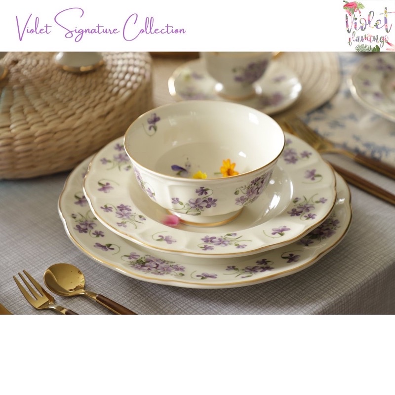 Violet Flamingo จานชามลายดอกไม้สีม่วง Violet Signature Collection จาน ...