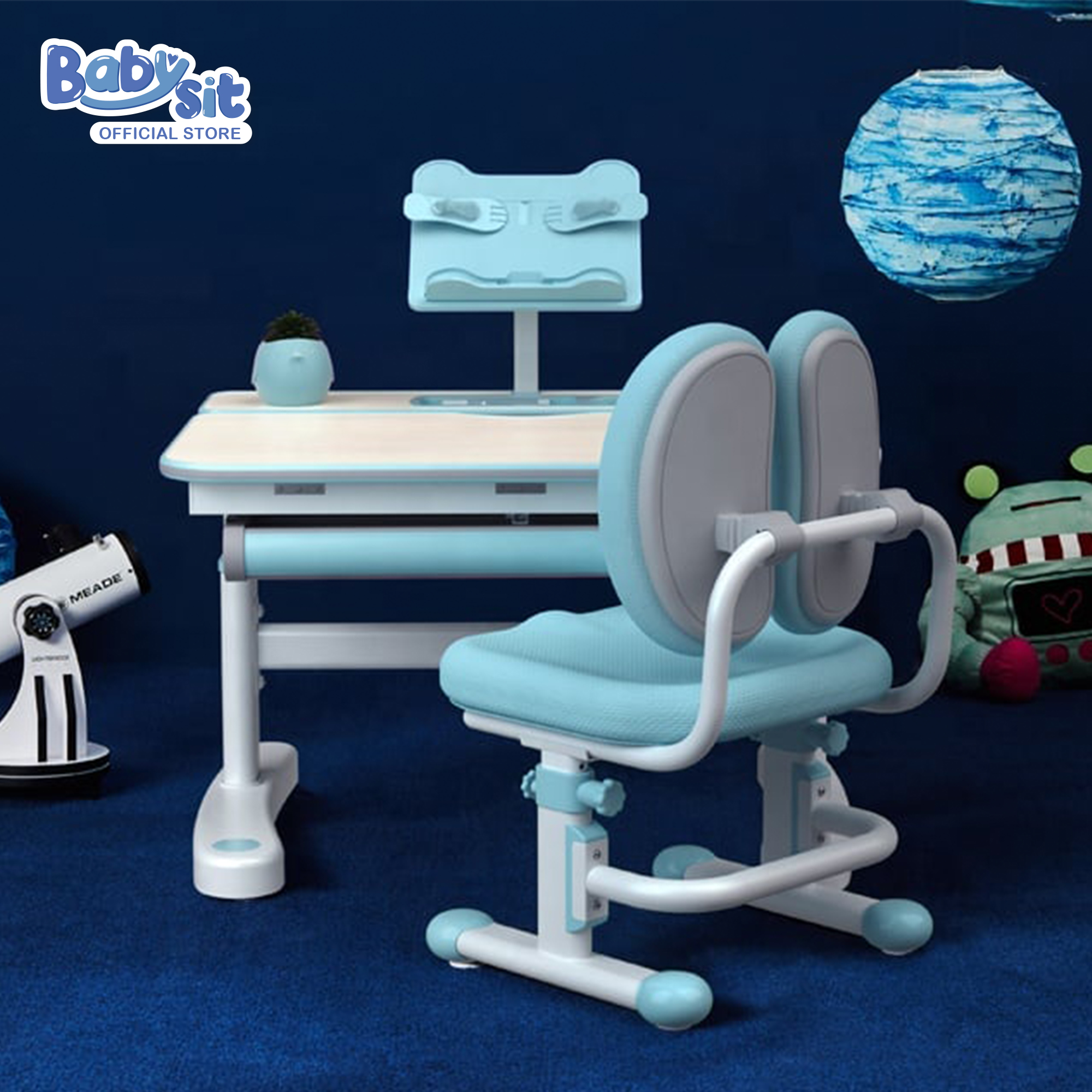 Babysit Dolphin Desk โต๊ะเขียนหนังสือสำหรับเด็ก W44xD41xH27 CM. ฟ้า Set ...