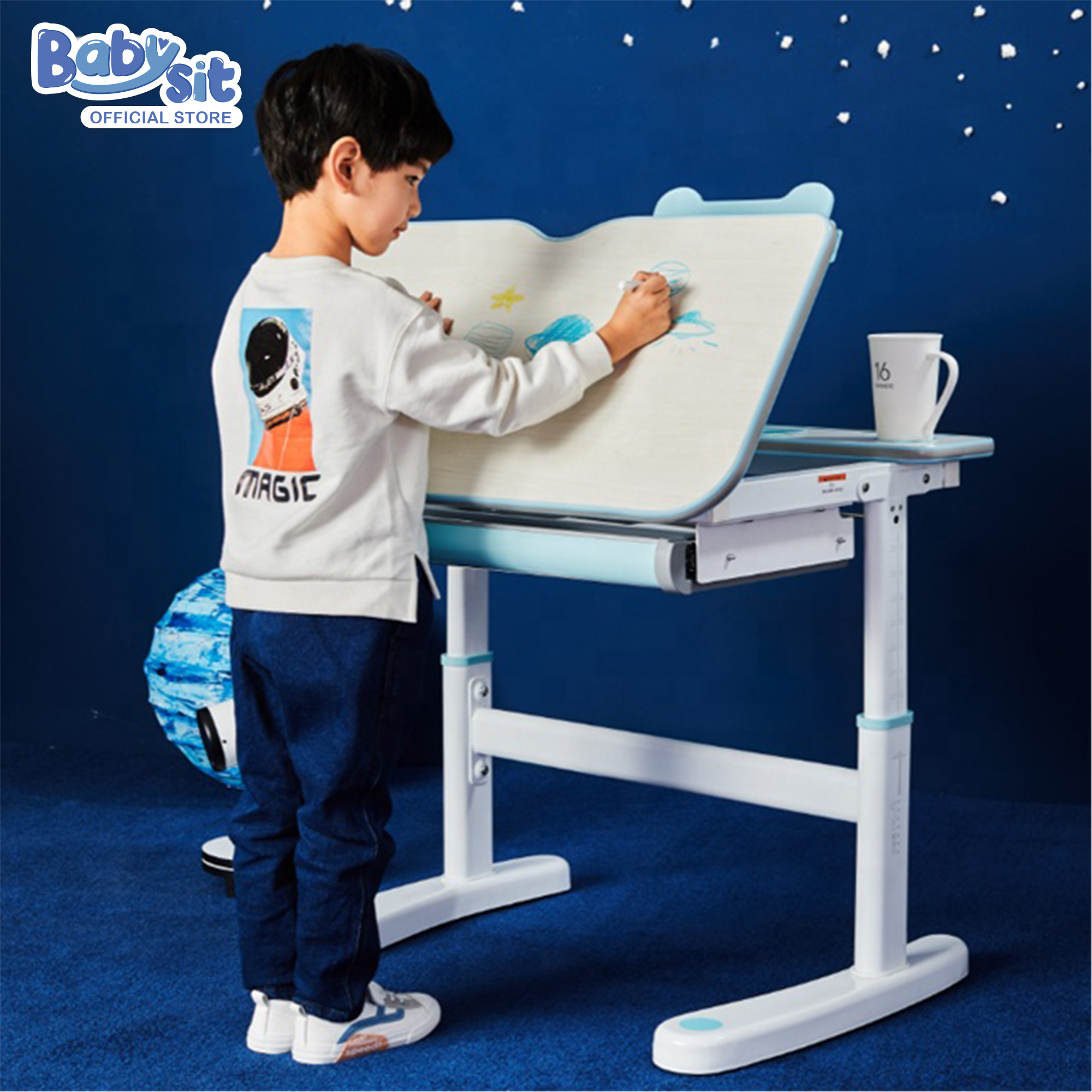 Babysit Dolphin Desk โต๊ะเขียนหนังสือสำหรับเด็ก W44xD41xH27 CM. ฟ้า Set ...