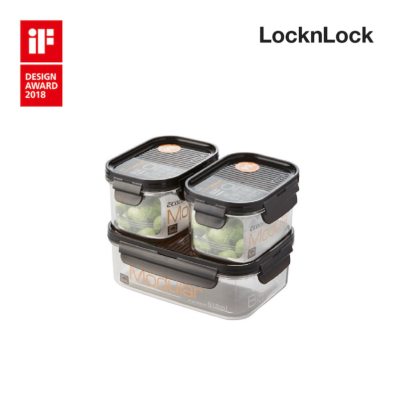 LocknLock เซตกล่องถนอมอาหาร 3 ชิ้น Bisfree Modular Set รุ่น LBF404S3 น้ำตาล - บริษัท ล็อก แอนด์ ...