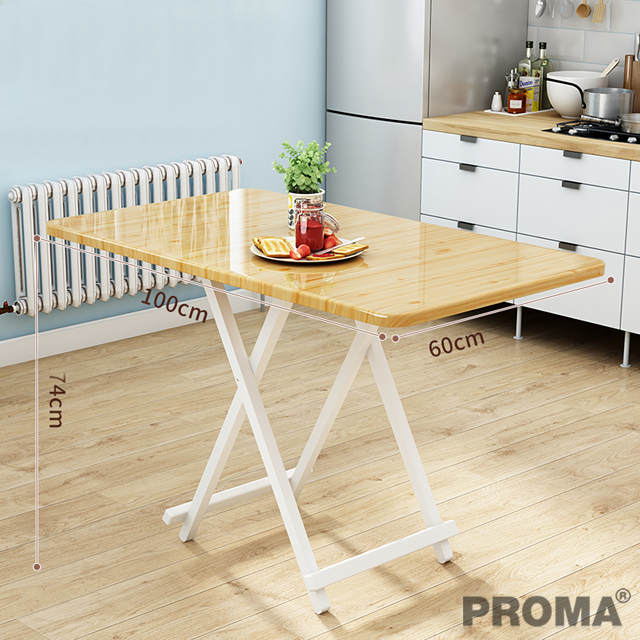 PROMA โต๊ะทานข้าวลายไม้ ขาเหล็ก พับเก็บได้ พร้อมเก้าอี้ Dining Table Portable Stall Long Folding ...