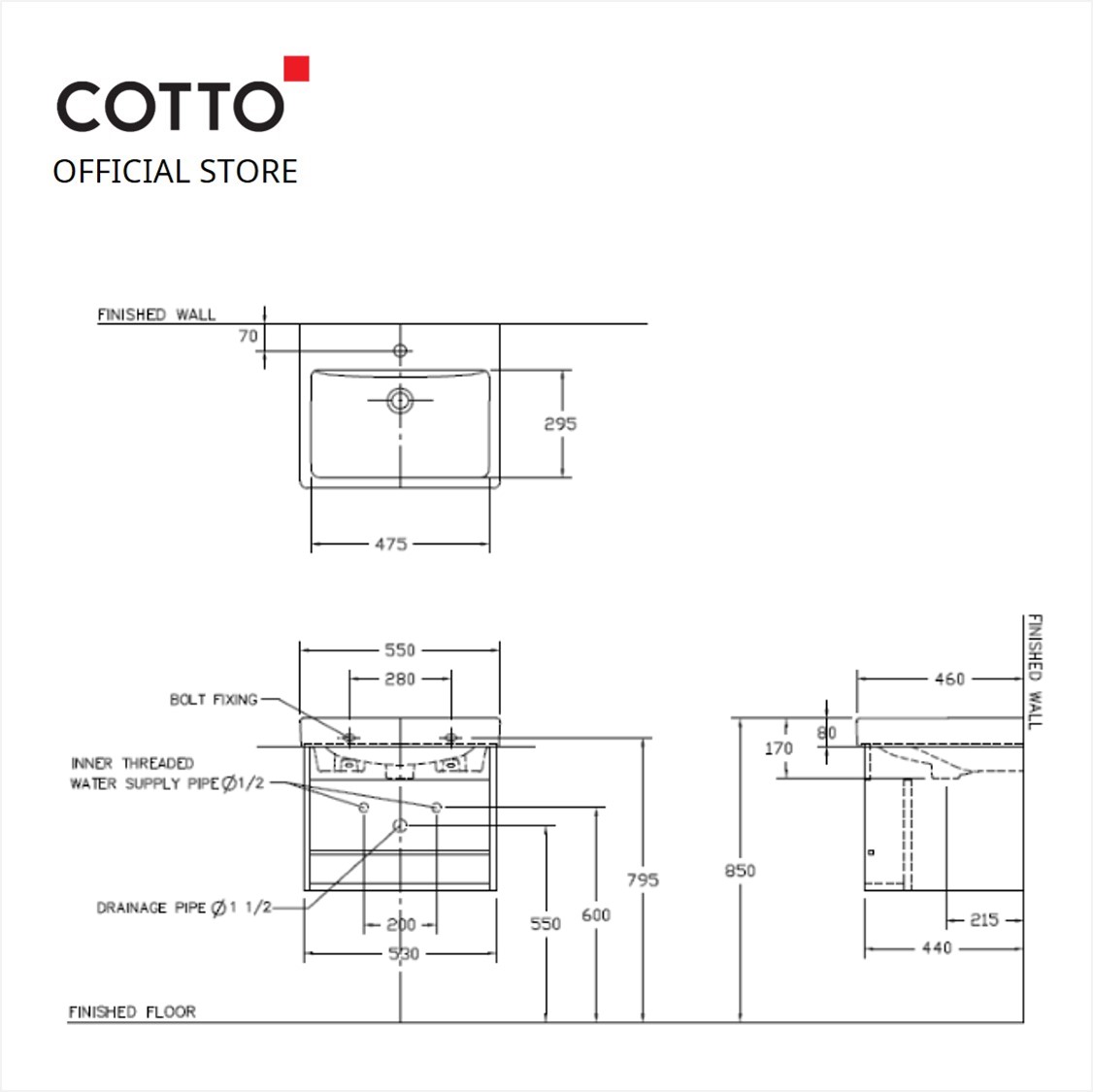 COTTO ตู้เก็บของใต้อ่างล้างหน้าแบบแขวนผนัง Wood Style รุ่น V00162 ...
