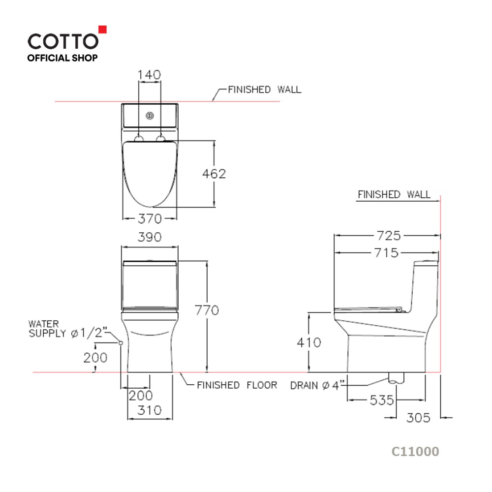 [ราคาพิเศษ ถึงวันที่ 22 ม.ค.] C11000 สุขภัณฑ์ รุ่น เวิร์ธ 3/4.8L Modern ...