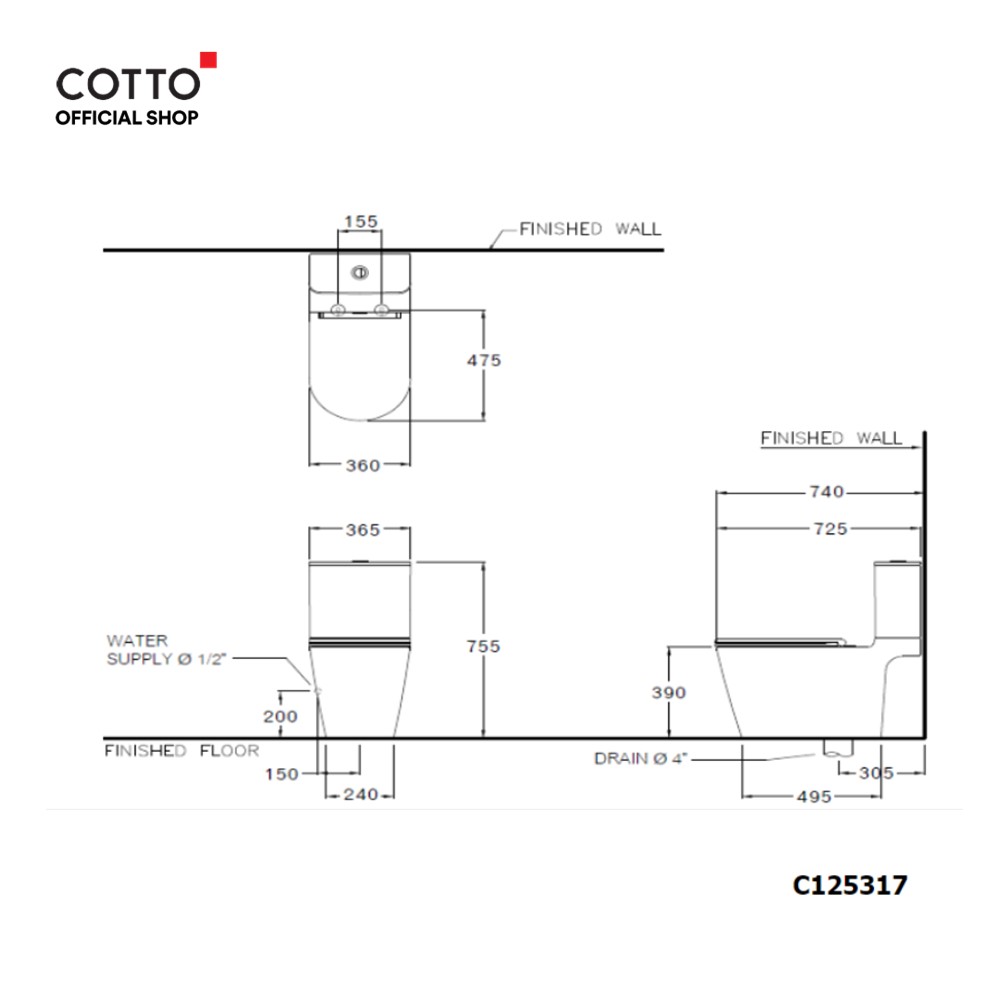 COTTO สุขภัณฑ์สองชิ้น รุ่น C126207 Mood 38x72x80cm สีขาว - บริษัท สยาม ...