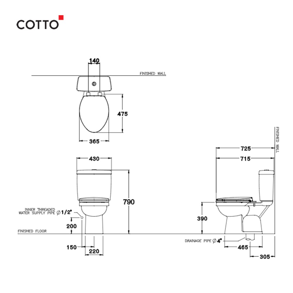 COTTO สุขภัณฑ์ C13430 รุ่น รอนด้า 3/4.5L. Standard สีขาว/เซรามิค ...