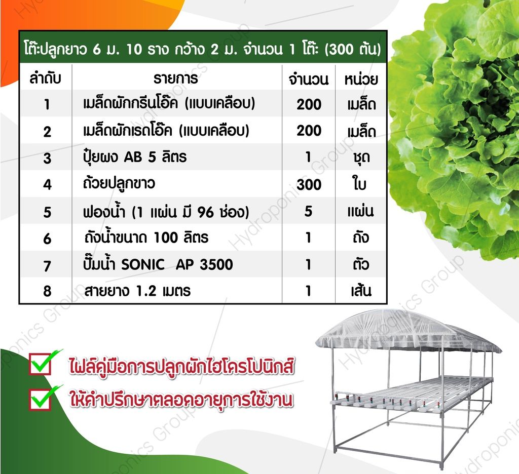 Hydroponicgroup ชุดปลูกผักไฮโดรโปรนิกส์ SET-VT 300 ช่อง มีโครงหลังคา ...
